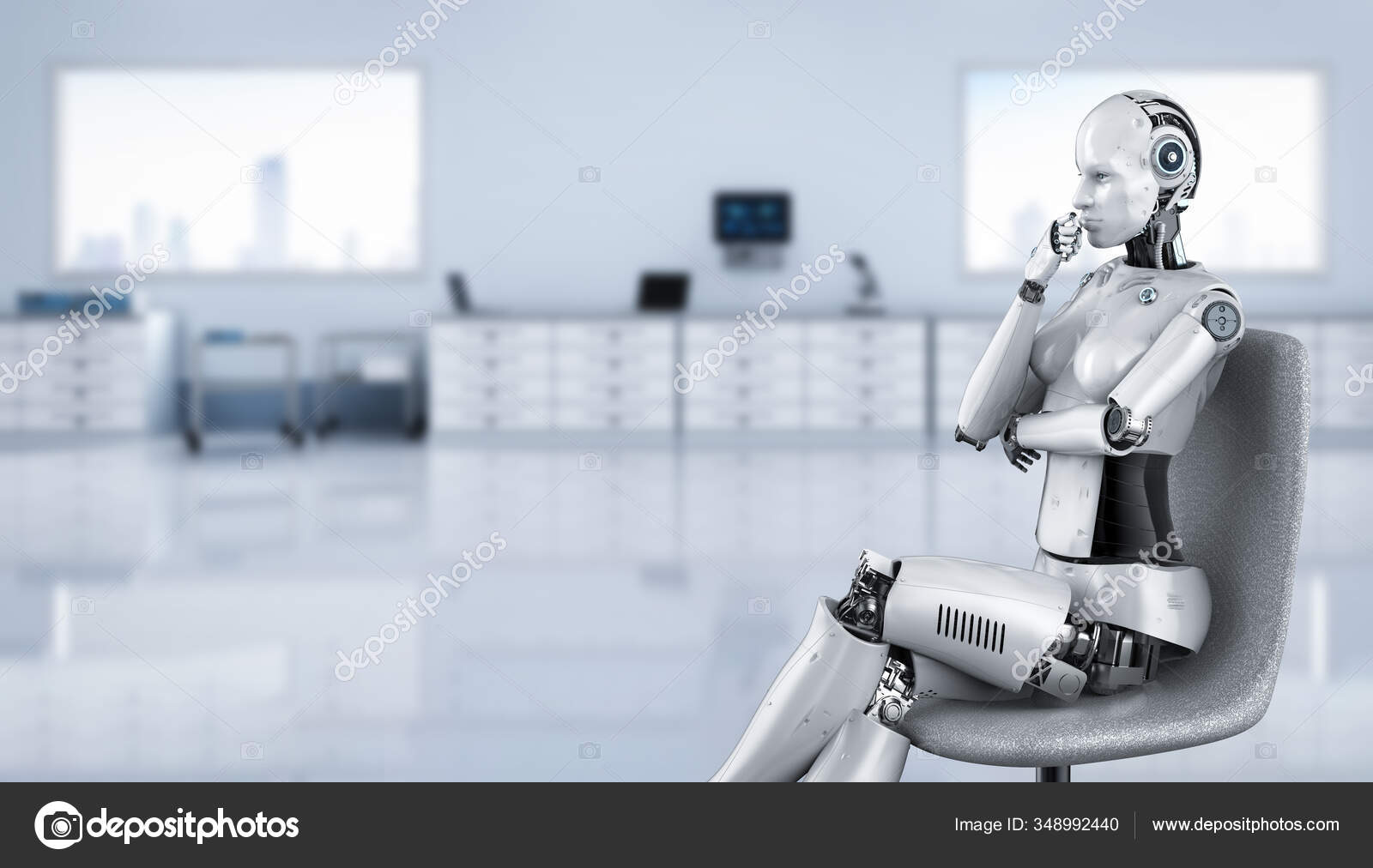 Representación Mujer Cyborg Sentarse Silla: fotografía de stock ...