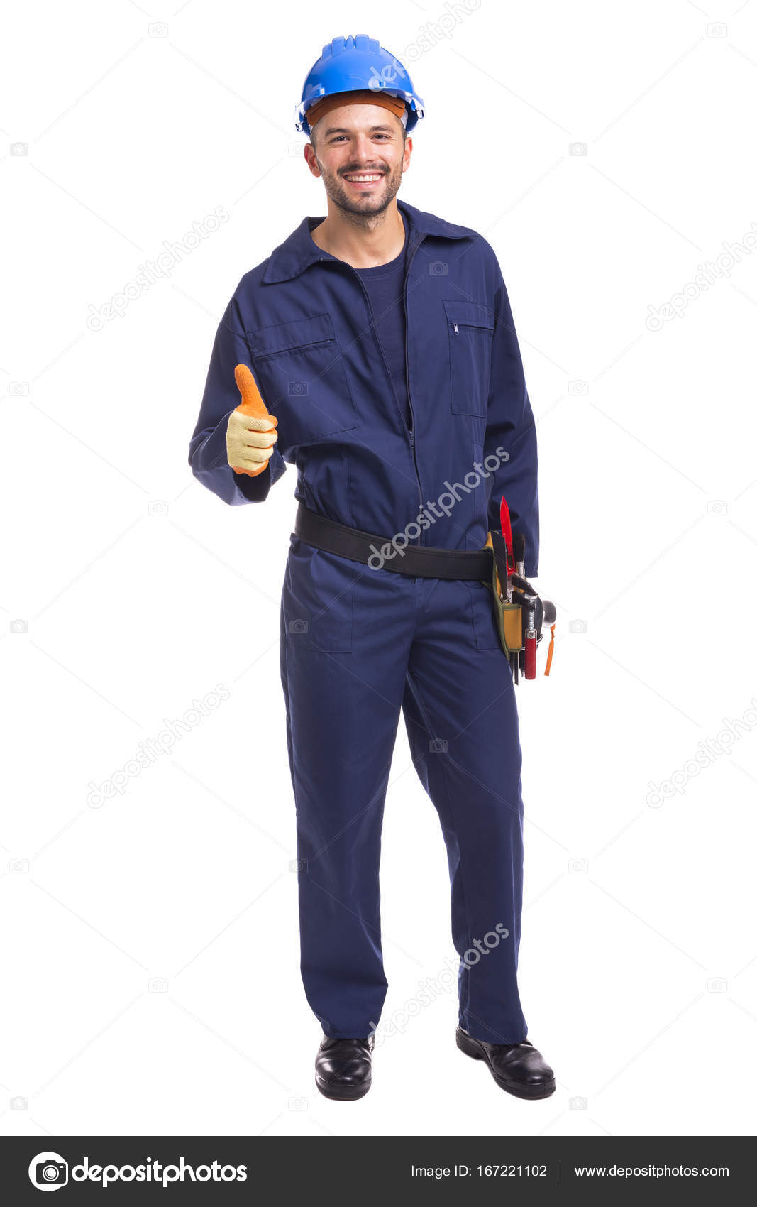 Happy smiling worker thumbs up — Stock Photo © cristovao #167221102