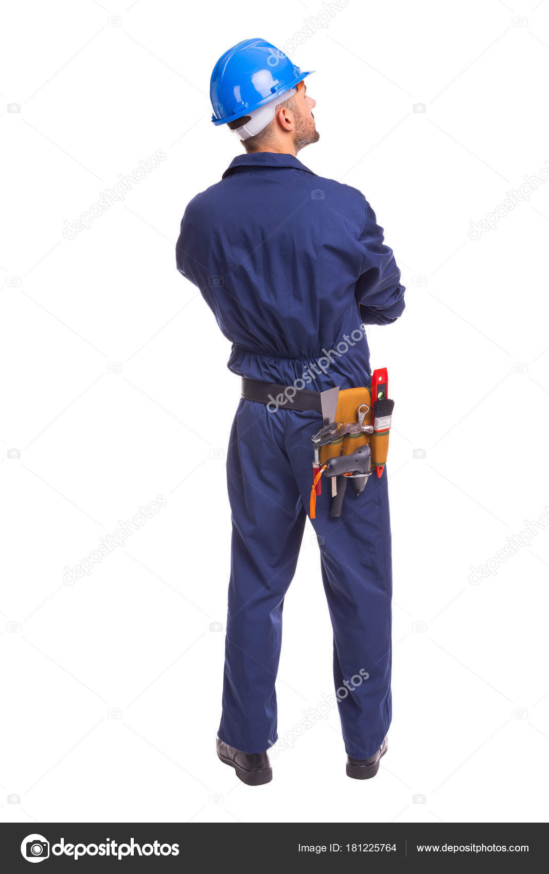 Back View Young Worker Standing White Background Stock Photo by ...