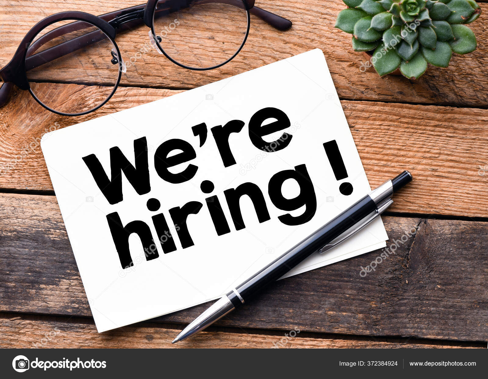 We're Hiring Words Written White Sheet Wooden Background Concept ...