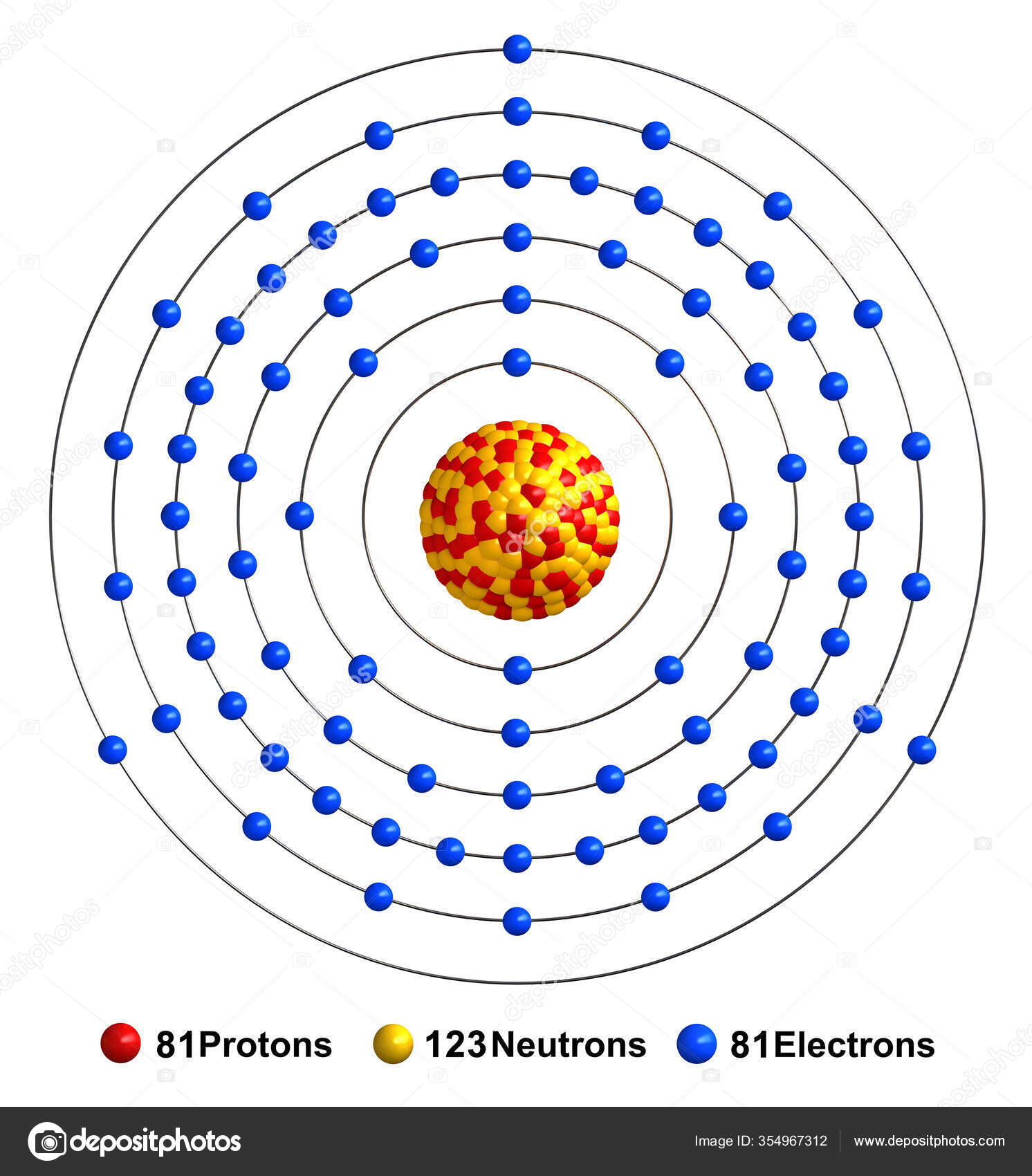 Render Atom Structure Thallium Isolated White Backgroun — Stock Photo ...