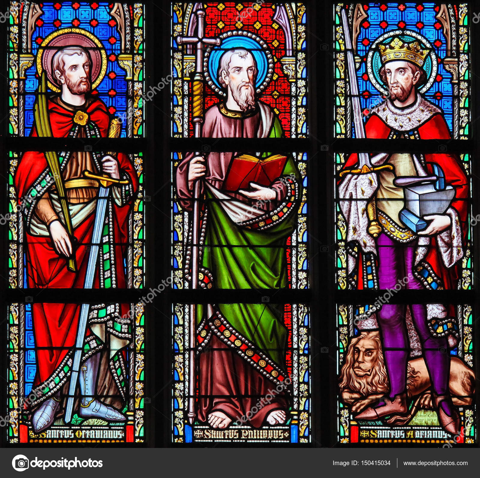 Stained Glass in Brussels Sablon Church - Catholic Saints — Stock ...