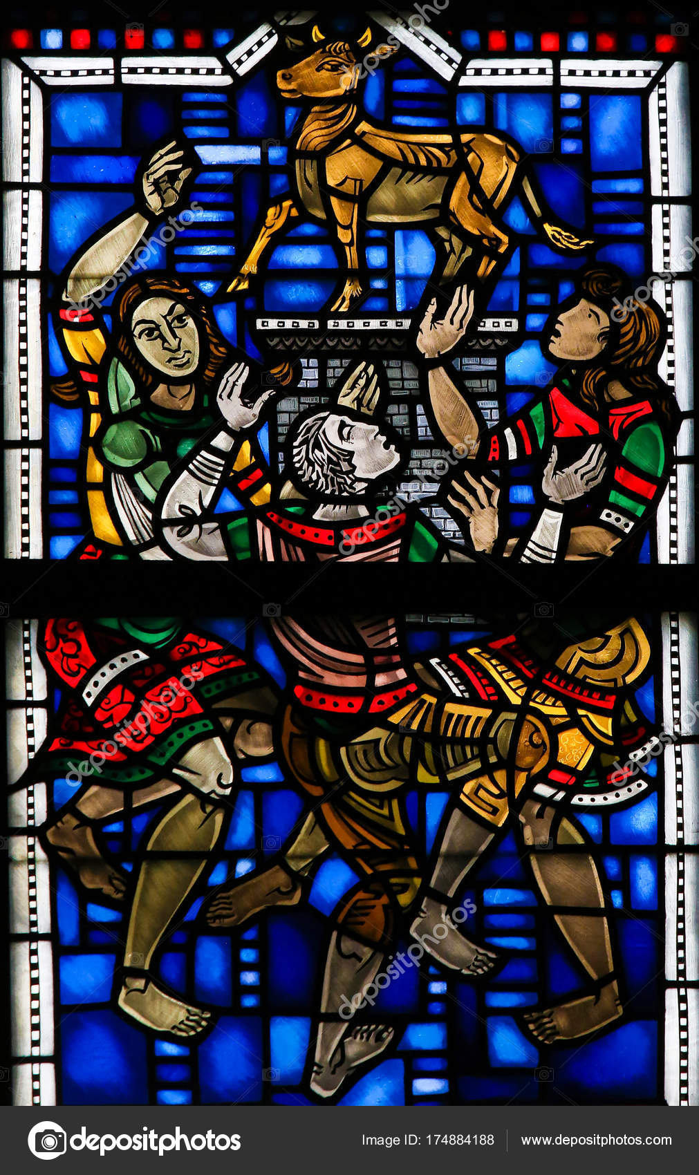 Stained Glass in Worms - Worship of the Golden Calf — Stock Editorial ...