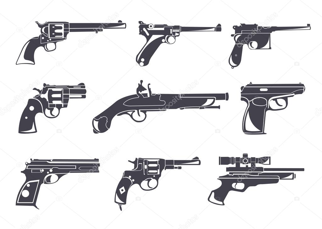 Firearm set. Guns, pistols, revolvers. Flat design Stock Vector by ...