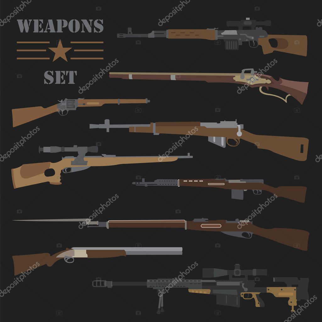 Firearm set. Gun, rifle, carbine. Flat design Stock Vector by ©A7880S ...