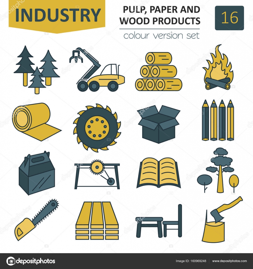 Pulp, paper and wood products icon set. Thin line design isolate Stock ...