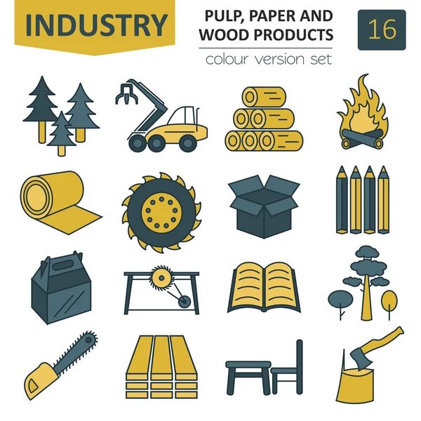 Pulp, paper and wood products icon set. Thin line design isolate Stock ...