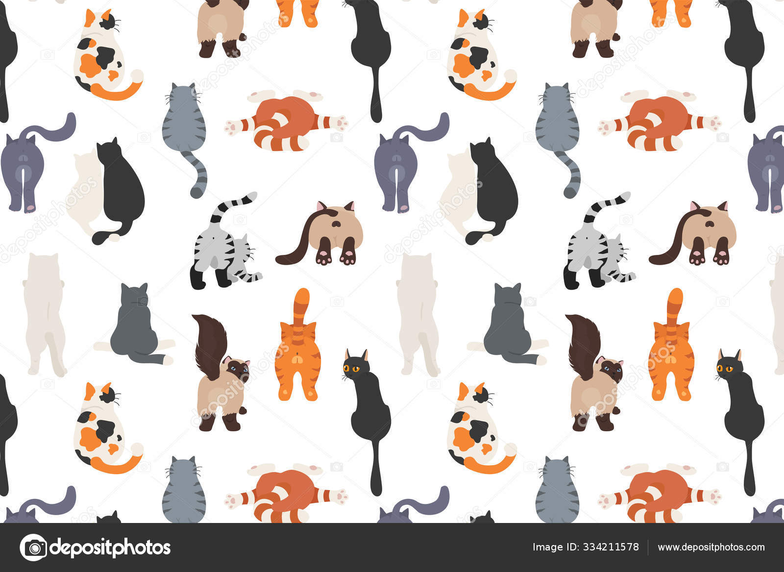 Cats poses behind. Cat`s butts. Flat design pattern Stock Vector by ...