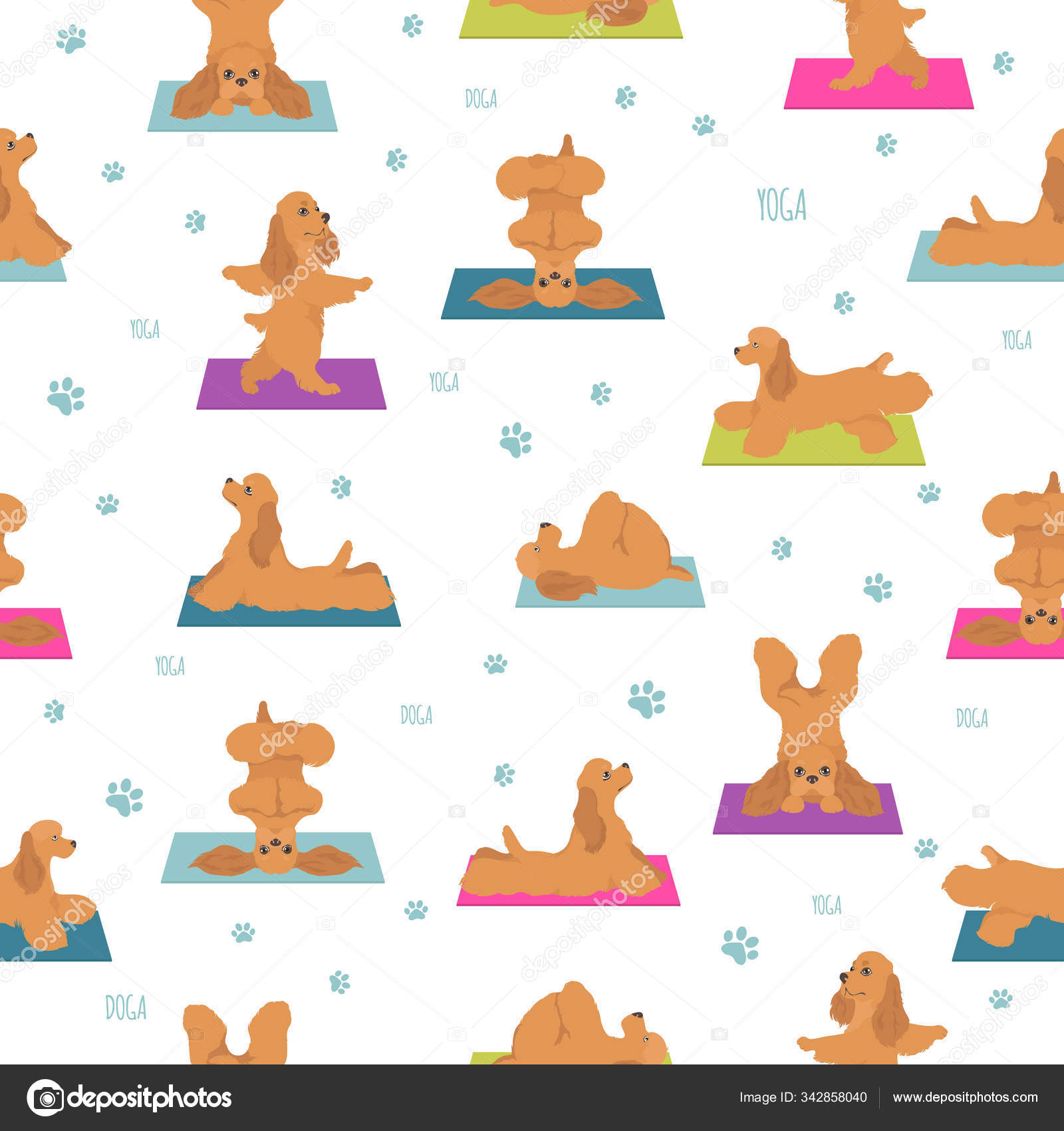 Yoga dogs poses and exercises seamless pattern design. American Stock ...