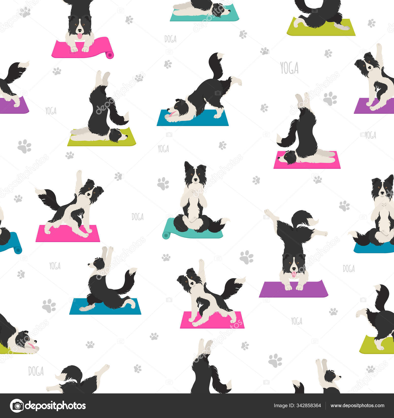 Yoga dogs poses and exercises seamless pattern design. Border co Stock ...