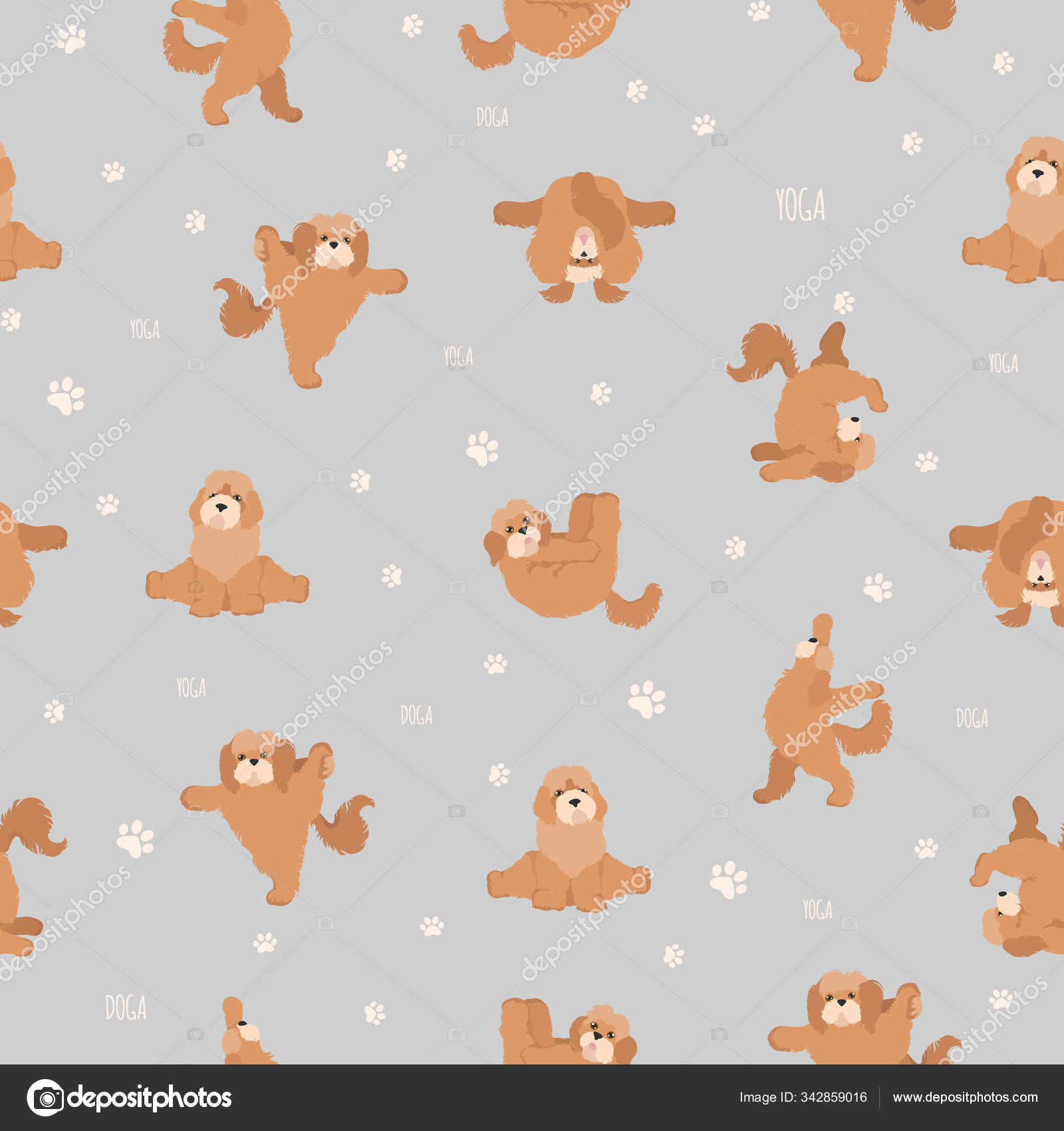 Yoga dogs poses and exercises seamless pattern design. Cockapoo Stock ...