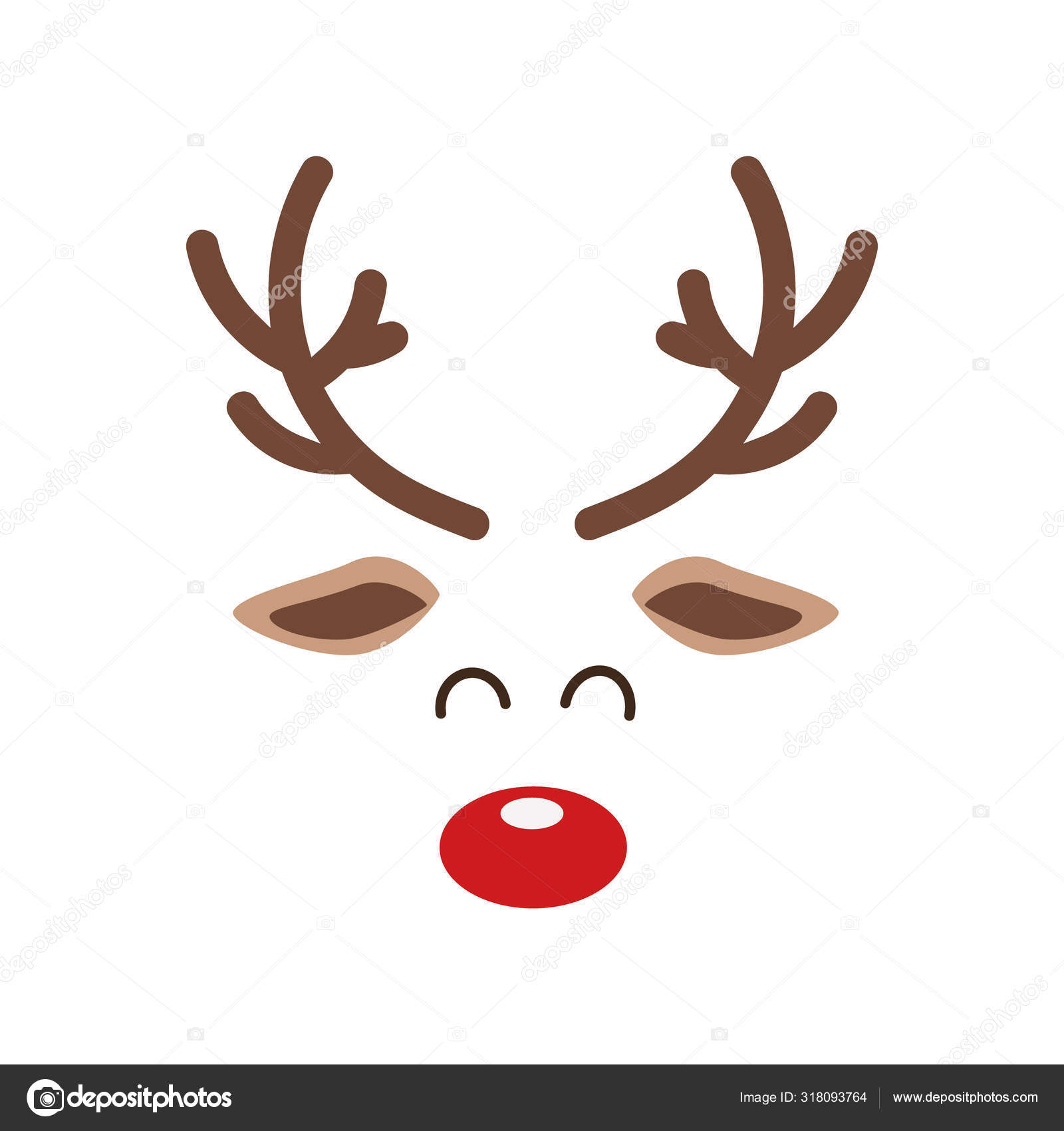 Reno nariz roja lindo primer plano cara aislado fondo blanco. Tarjeta ...