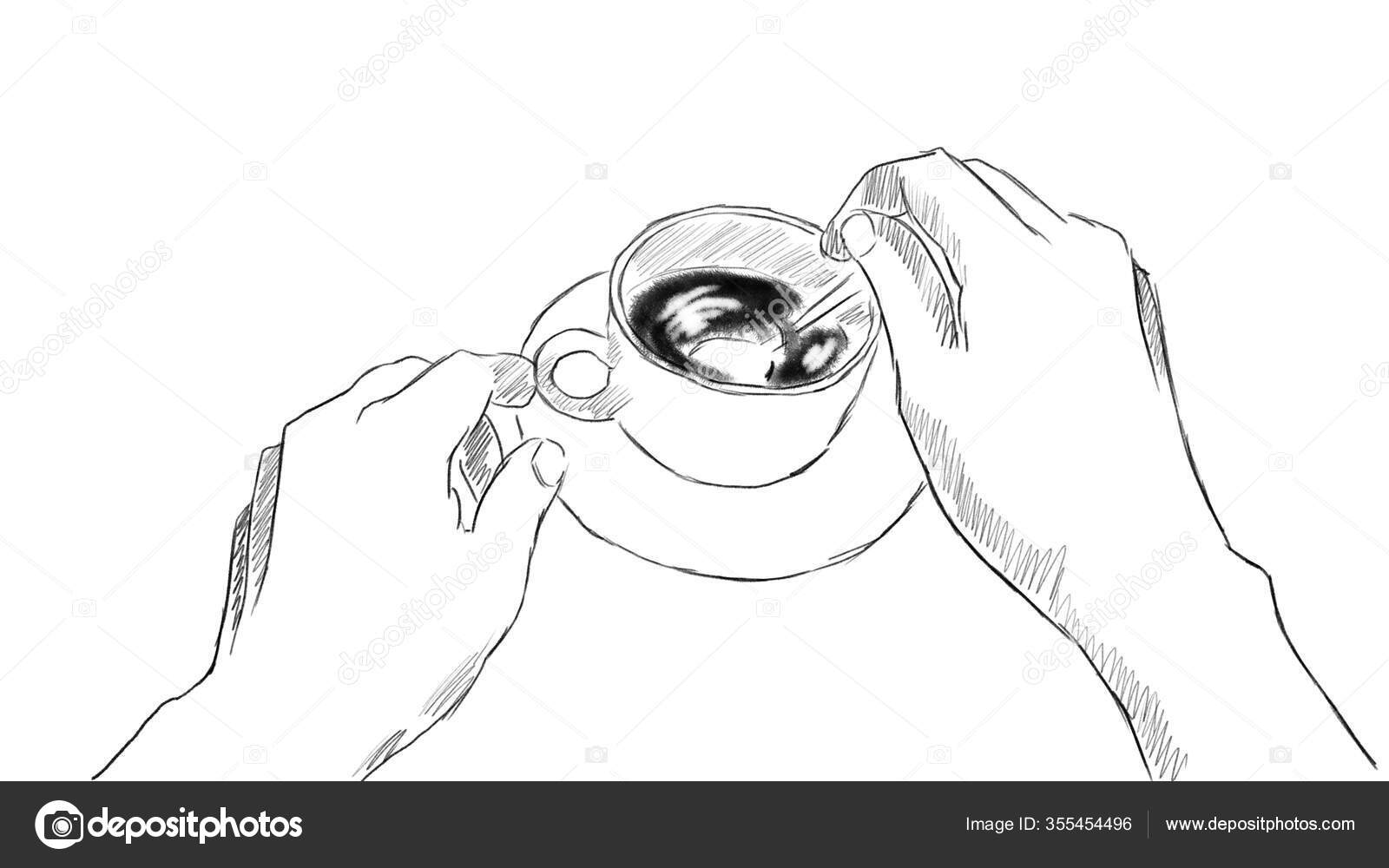 Drawing Hands Holding Cup Coffee Stock Illustration by ©pittore #355454496