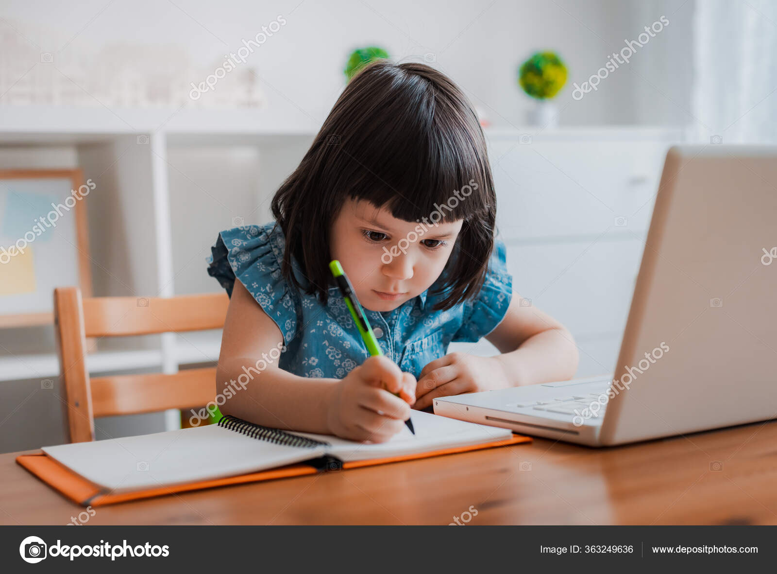 Distance Learning Online Education Baby Girl Home Does School Homework ...