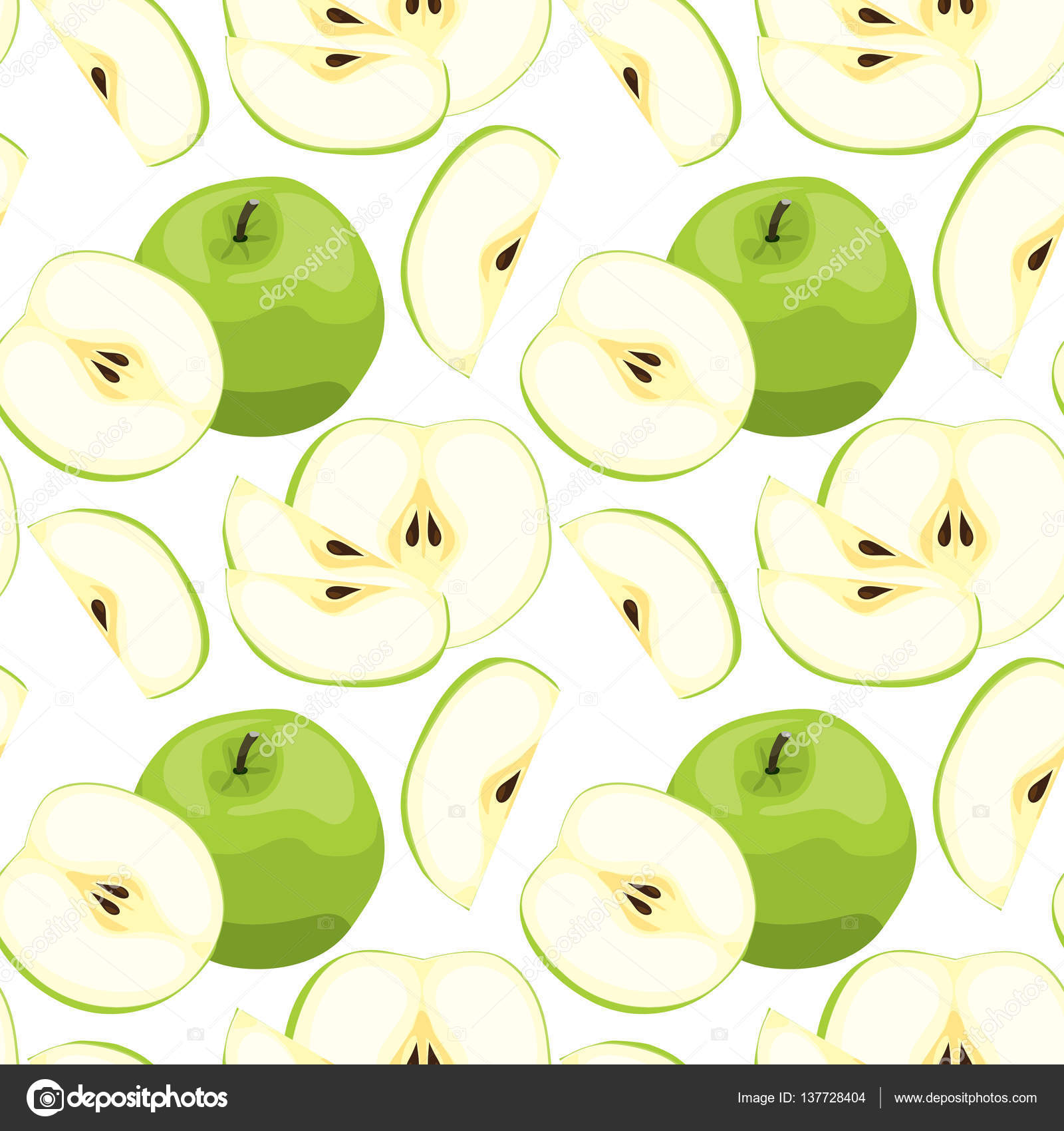 Seamless green apple pattern. Tile vegetarian background. Repeating ...