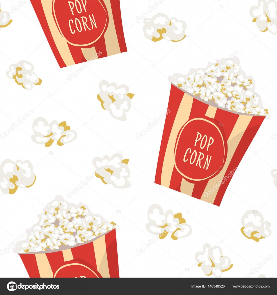 Pop Corn in a red stripped pack seamless pattern. Flat vector food tile ...