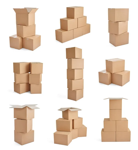 Stacks of cardboard boxes isolated on white background — Stock Photo © photkas #22869726