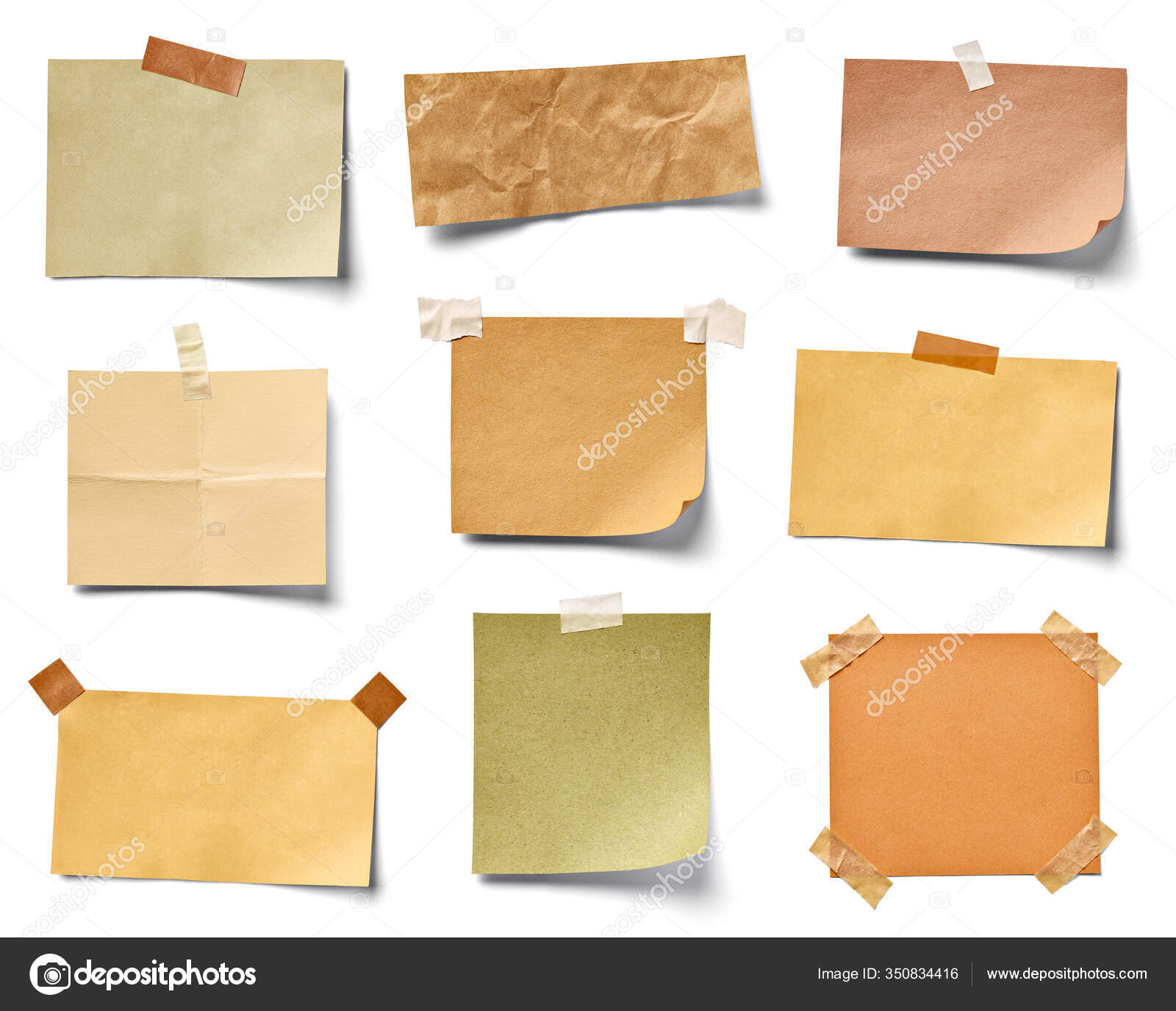 Collection Various Vintage Note Paper White Background Each One Shot ...