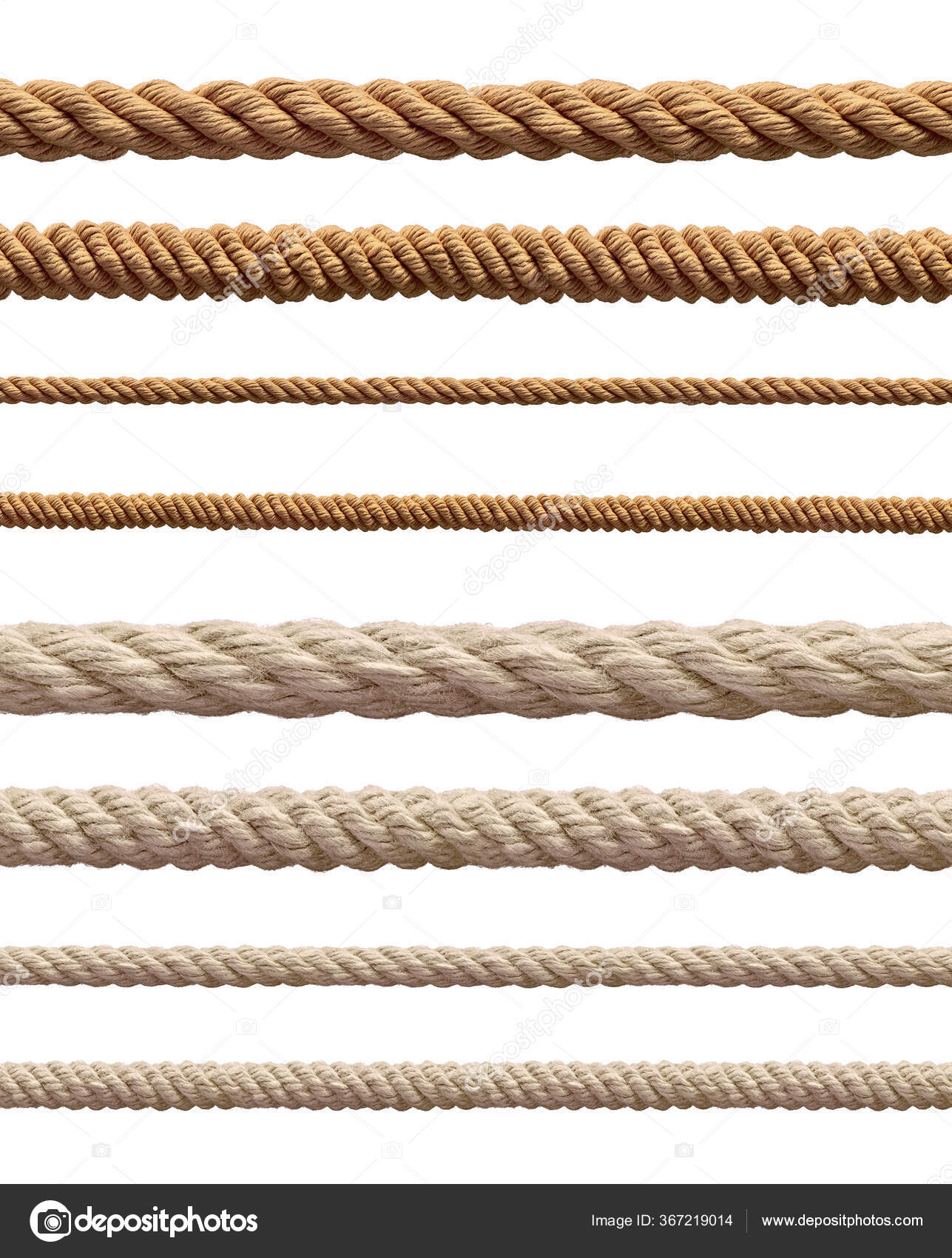 Collection Various Ropes String White Background Each One Shot ...