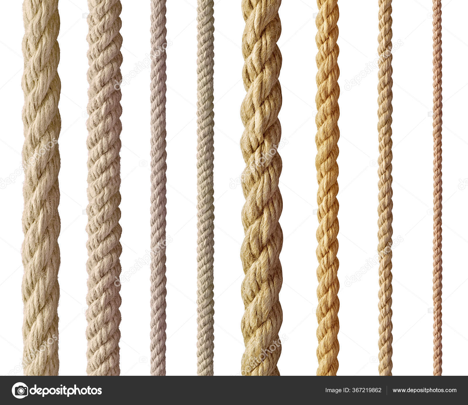Collection Various Ropes String White Background Each One Shot ...