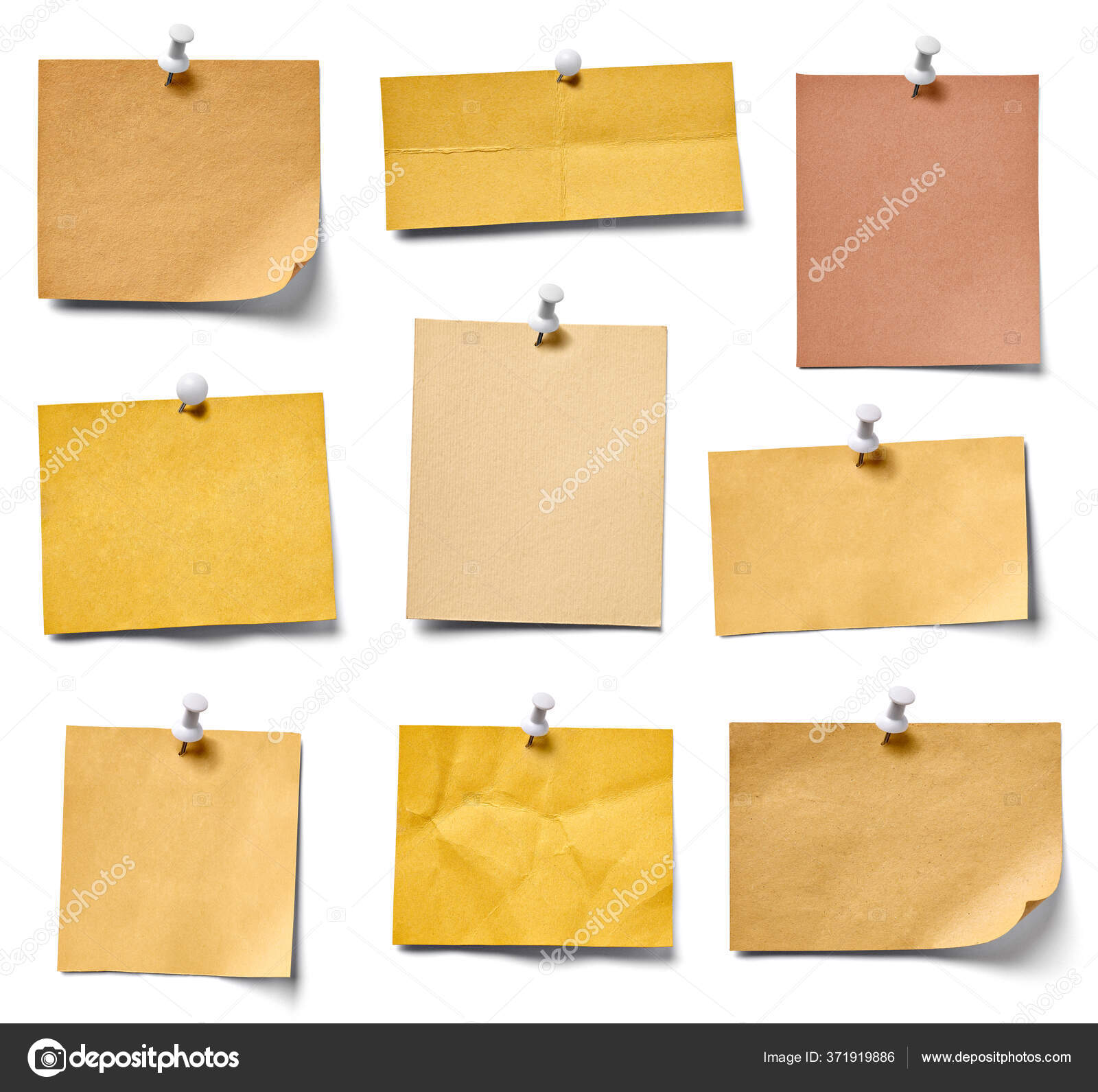 Collection Various Vintage Note Paper White Background Each One Shot ...