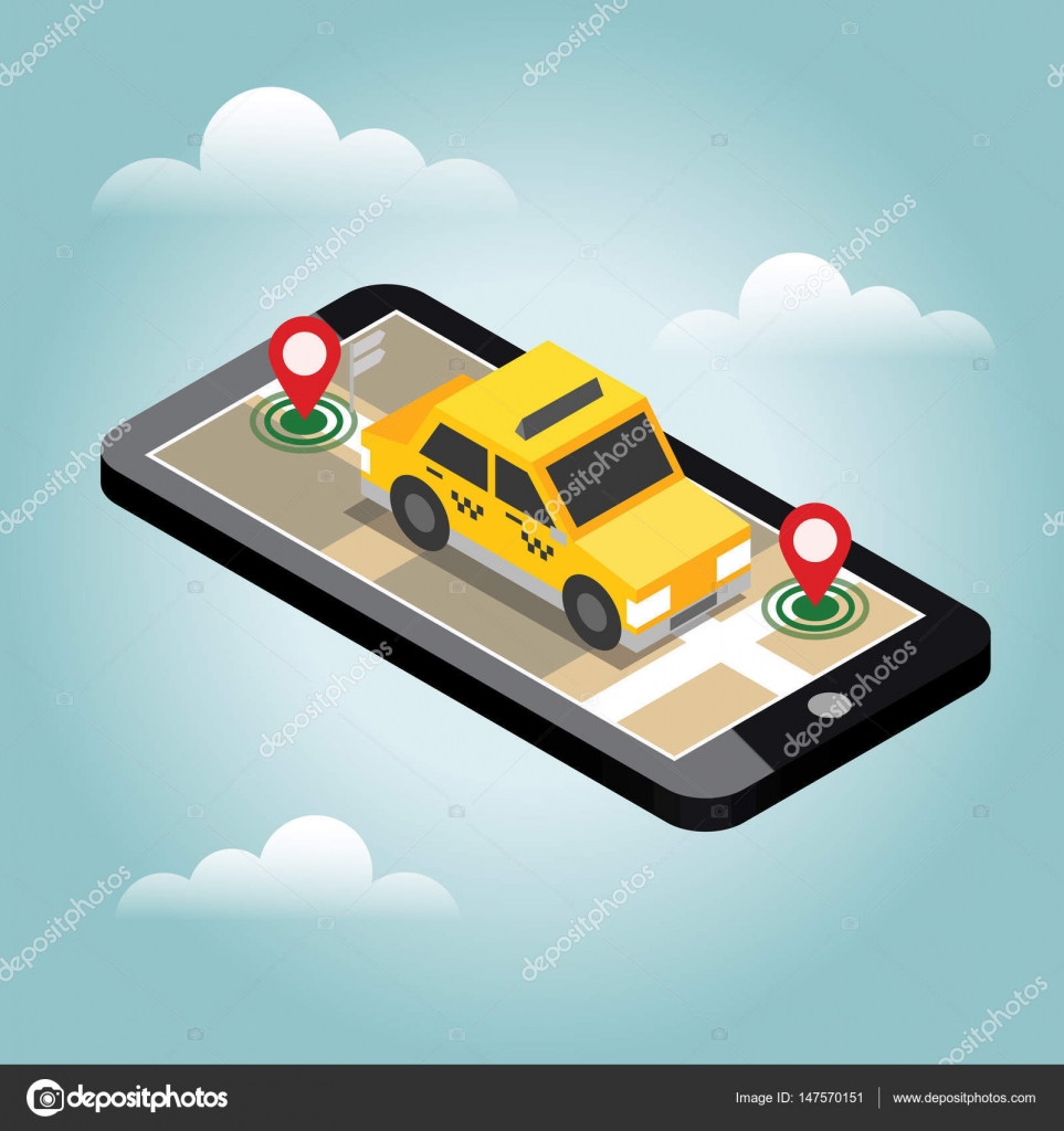Isometric location. Mobile geo tracking. Map. Taxi. Stock Vector Image ...