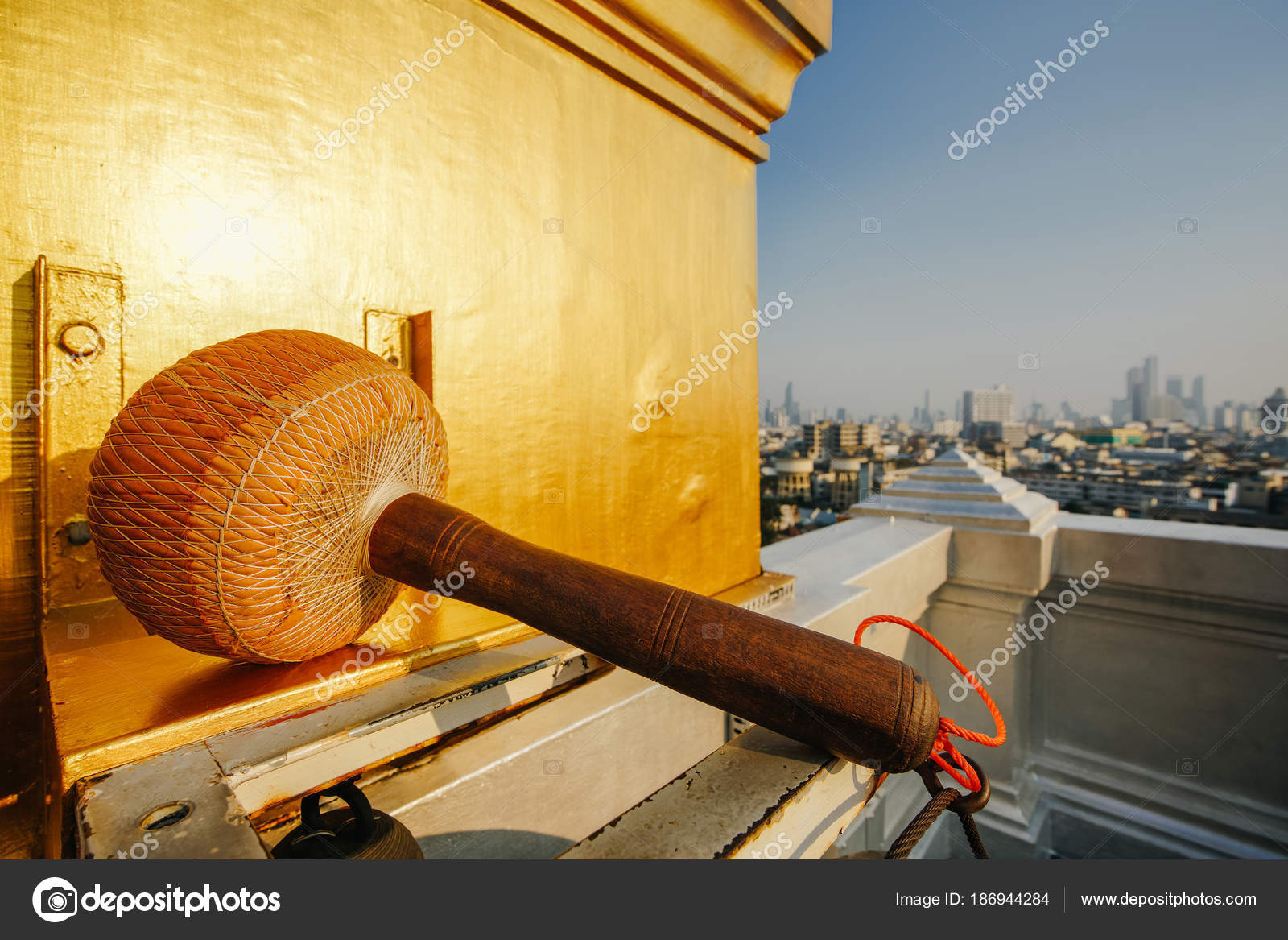 Gong Sky Background Temple Wat Socket Golden Mountain Bangkok Thailand ...