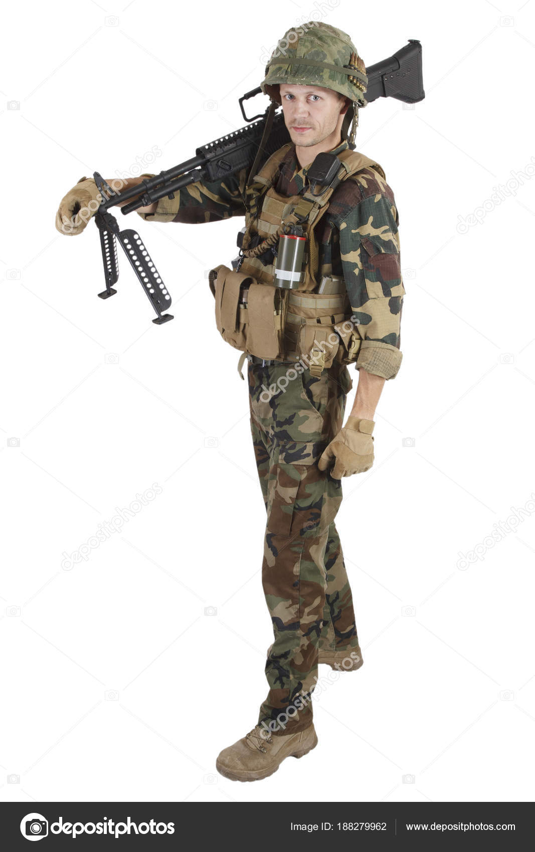 Private Military Company Operator Machine Gun White Background Stock ...