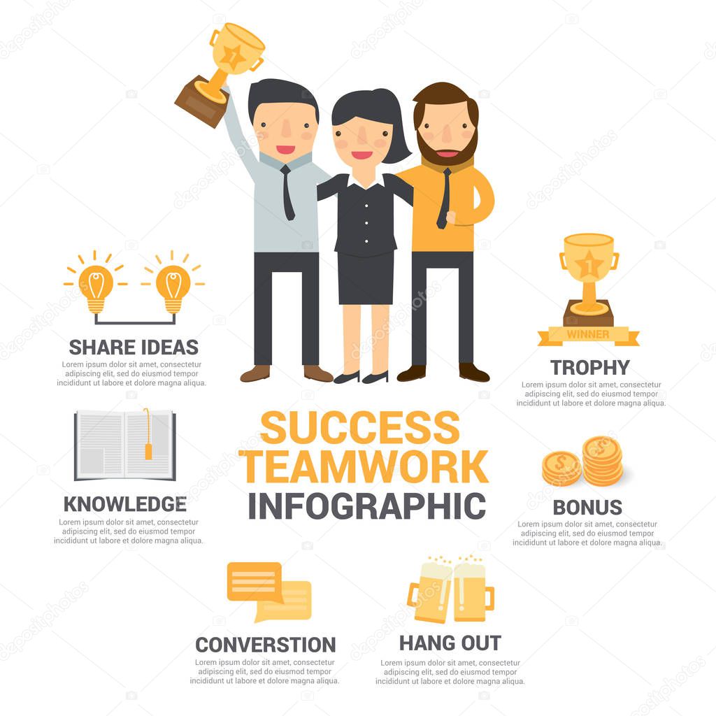 Success teamwork, get trophy award. Infographics Vector illustra ...