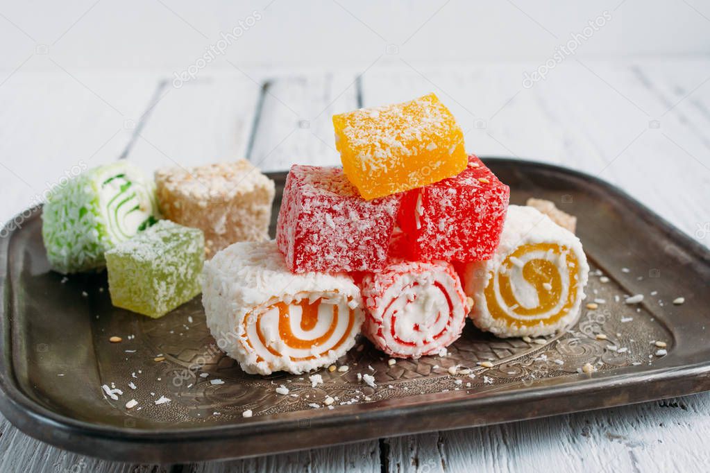 Turkish sweets and tea — Stock Photo © PrettyIrina #131037202