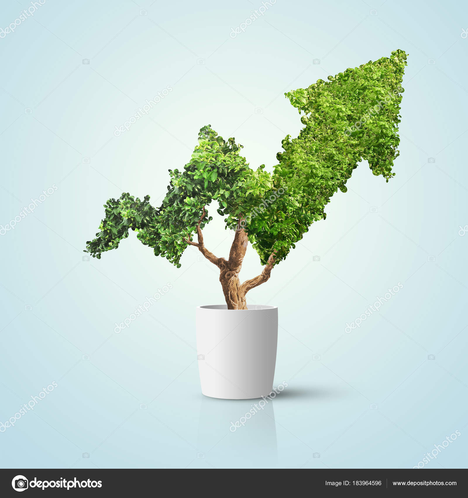 Tree grows up in arrow shape over blue background. Concept business ...