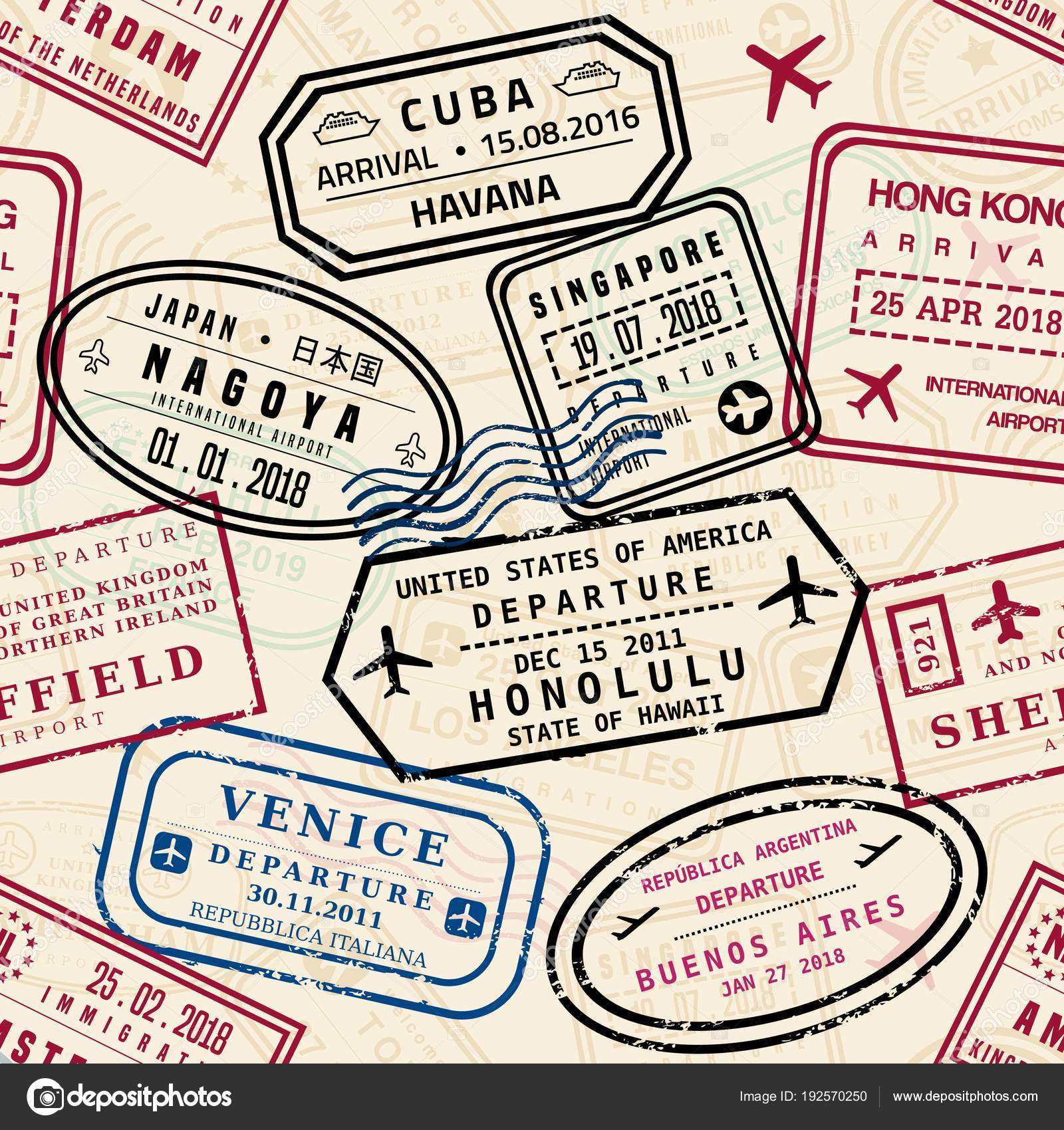 Passport stamps pattern — Stock Vector © tupungato #192570250