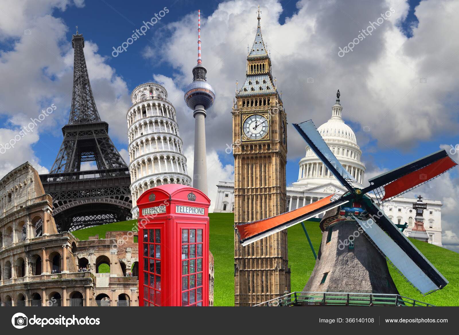 World Travel Collage World Landmarks Grouped Together New York London ...