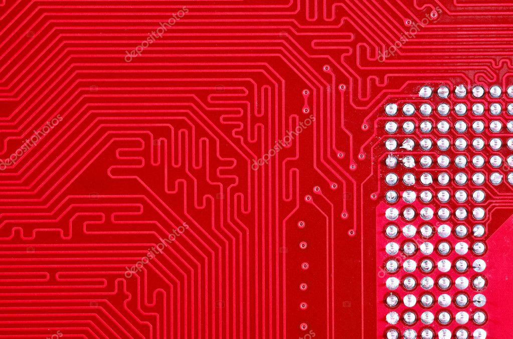 Red circuit board texture background of computer motherboard — Stock ...