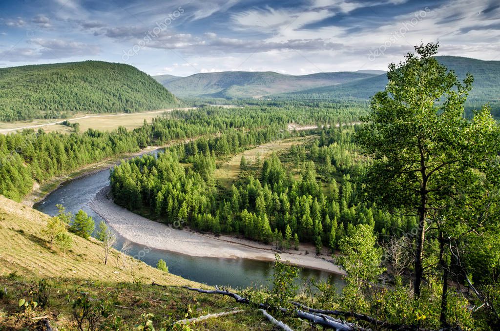 View above oka river, russian nature. Buryatia. Siberia. — Stock Photo ...