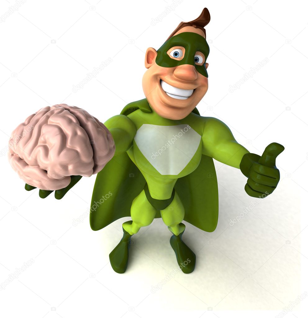 Superhero holding brain Stock Photo by ©julos 125259146