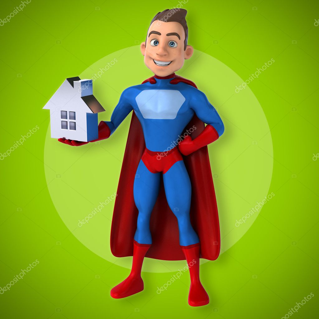 Funny superhero holding house — Stock Photo © julos #128450370