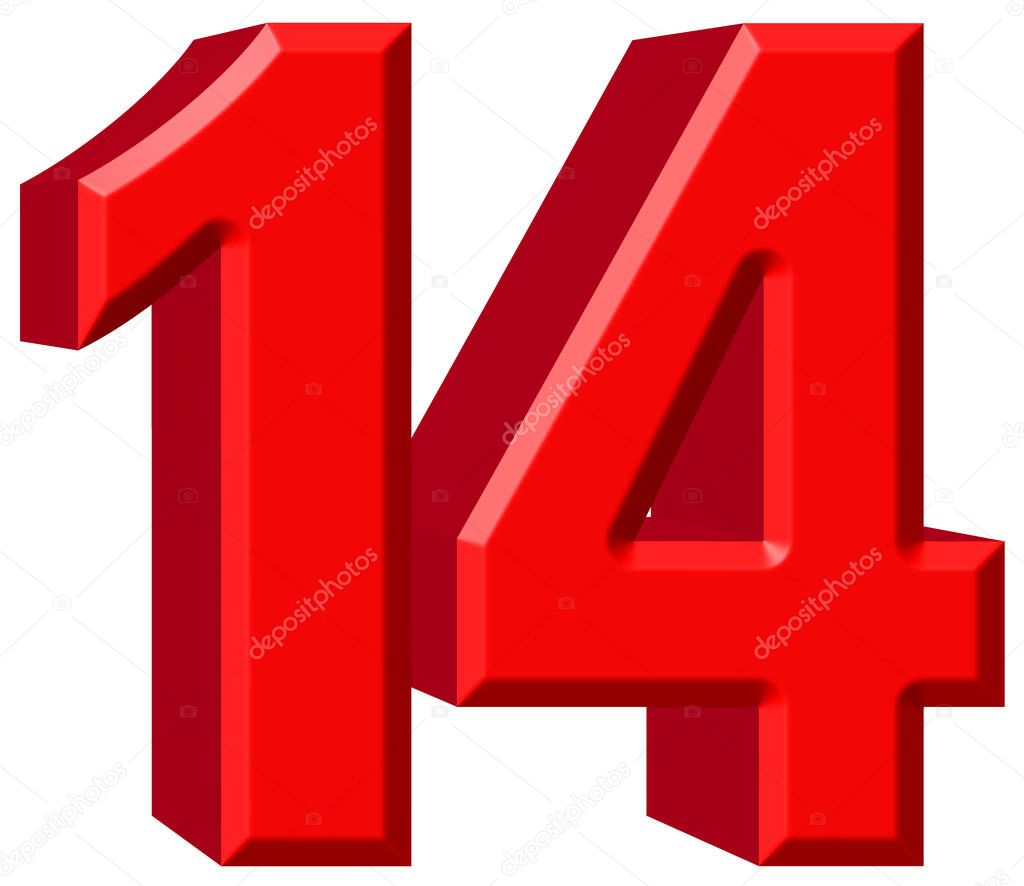 Numeral 14, fourteen, isolated on white background, 3d render — Stock ...