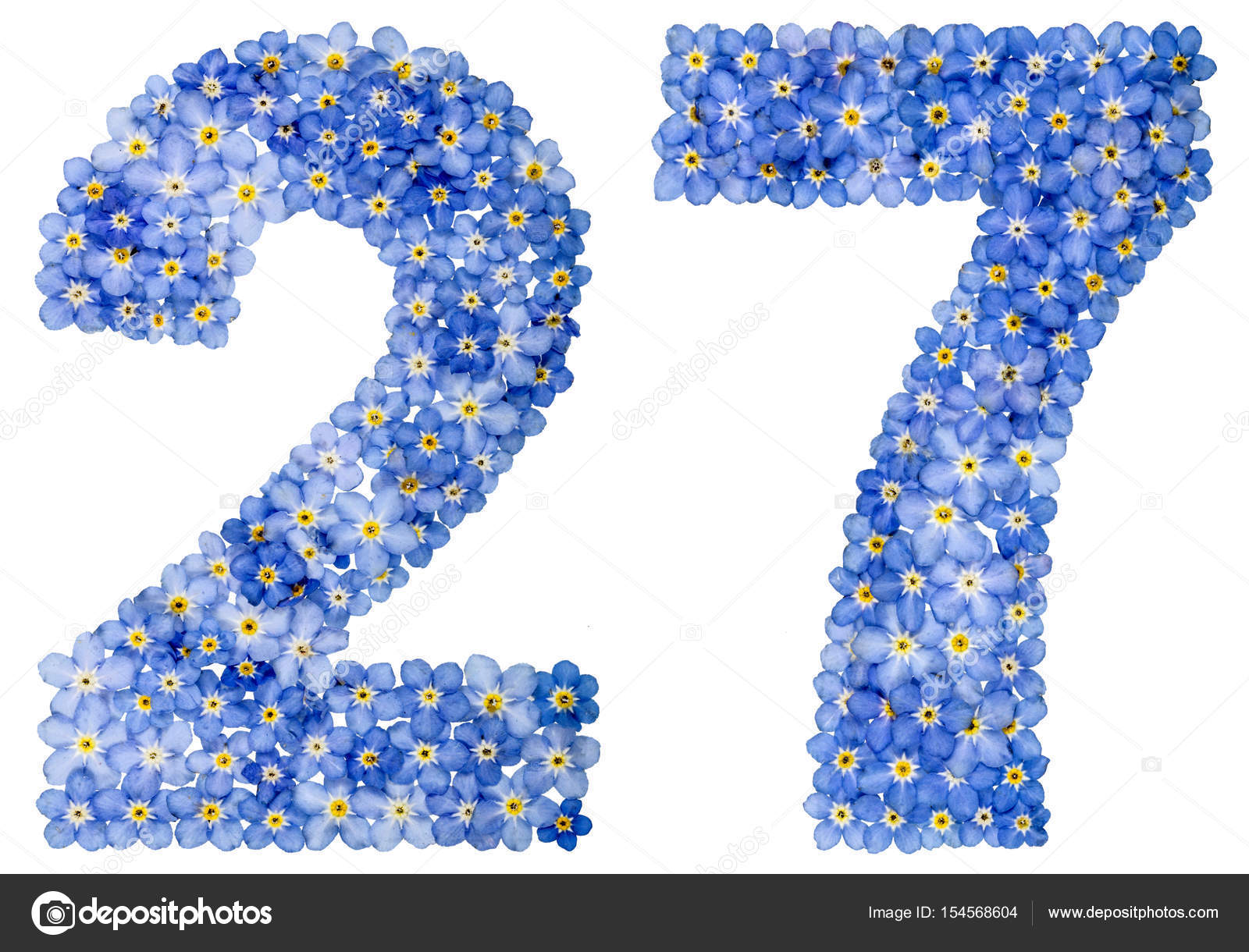 Números arábigos 27, veintisiete, de azul olvidarme-no flores ...