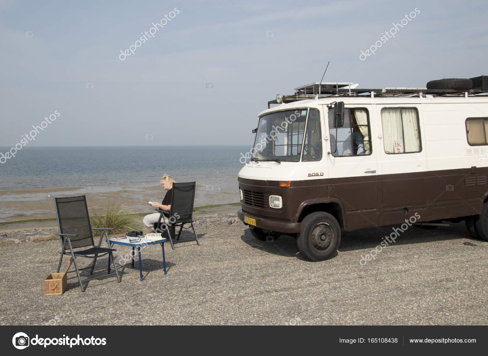 Motor-home, camping-vans on the Brouwersdam, the seventh structure of ...