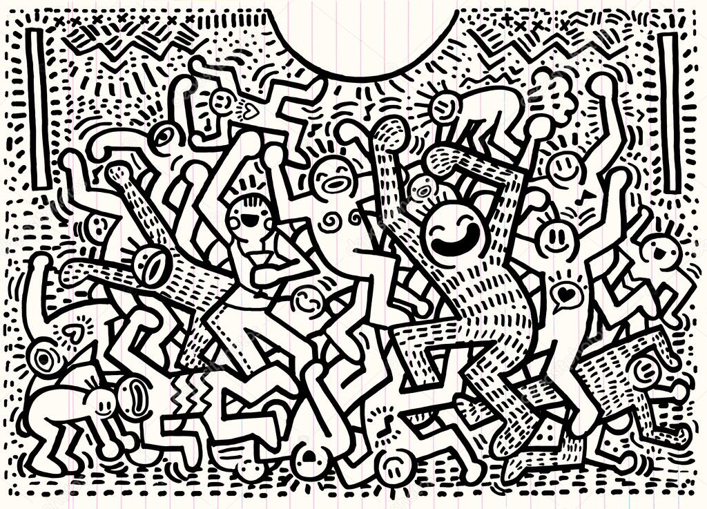 Dibujo a mano Doodle Vector Ilustración de gente divertida del partido 2022