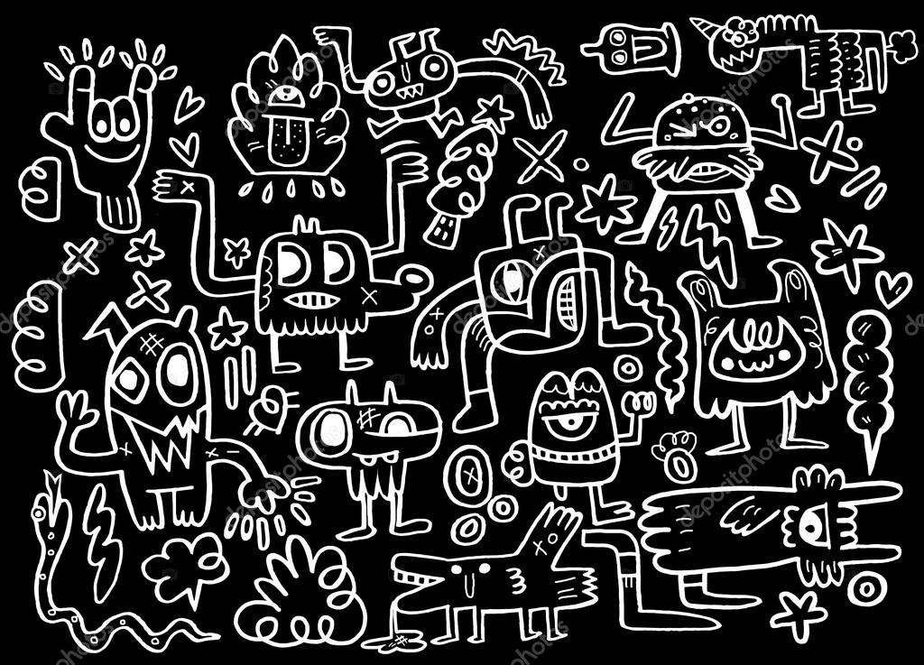 Monsters and cute alien friendly, hand drawn monsters collection Stock ...