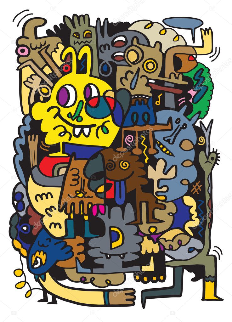 Monsters and cute alien friendly, hand drawn monsters collection Stock ...