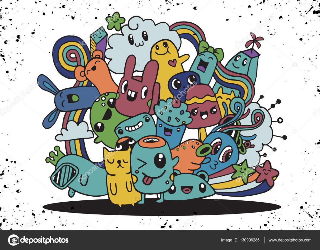 Hipster Hand drawn Crazy doodle Monster City,drawing style.Vecto Stock ...