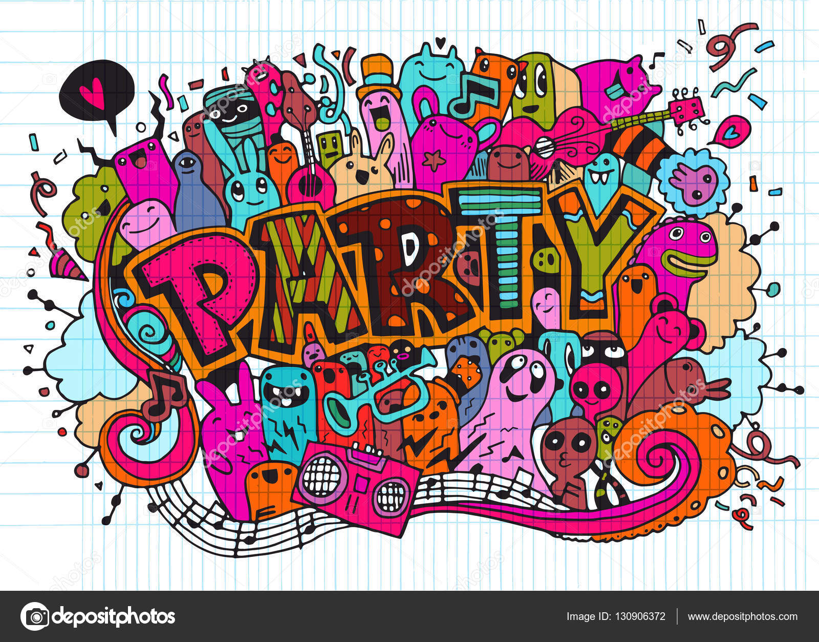 Hand drawn, doodle party set. Sketch icons for invitation, flyer Stock ...