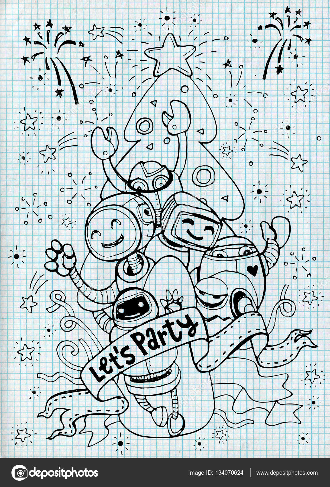 Hand drawing Doodle Vector Illustration of Funny party Robot il Stock ...