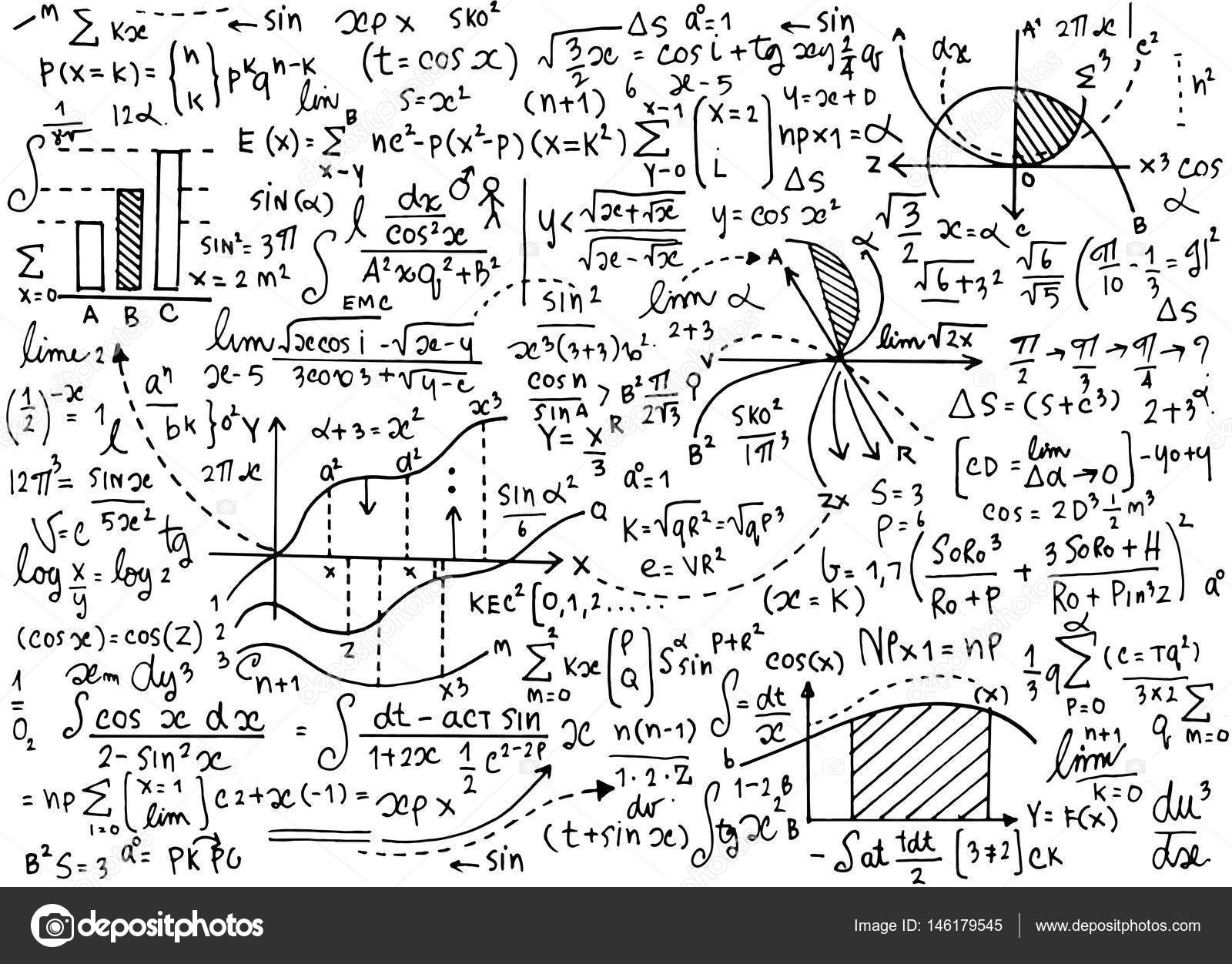 Matematika oktatás vektor mintázat a kézzel írt képleteket, feladatok ...