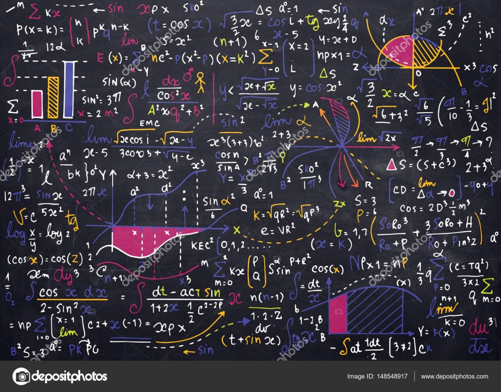 Math education vector pattern with handwritten formulas, tasks, plots ...