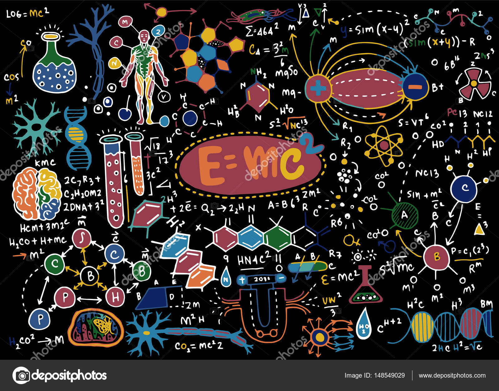 Vector illustration of scientific formulas and calculations in physics ...