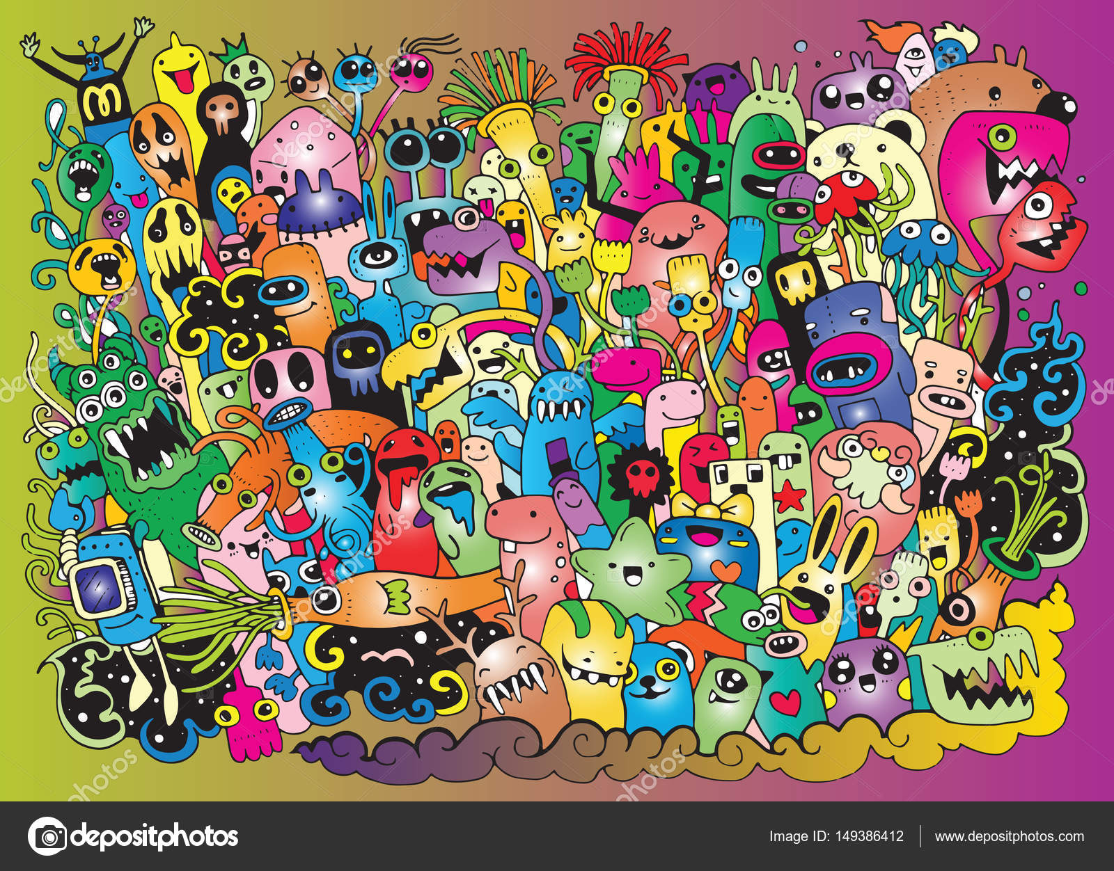 Vector illustration of Monsters and cute alien friendly, cool, cute ...